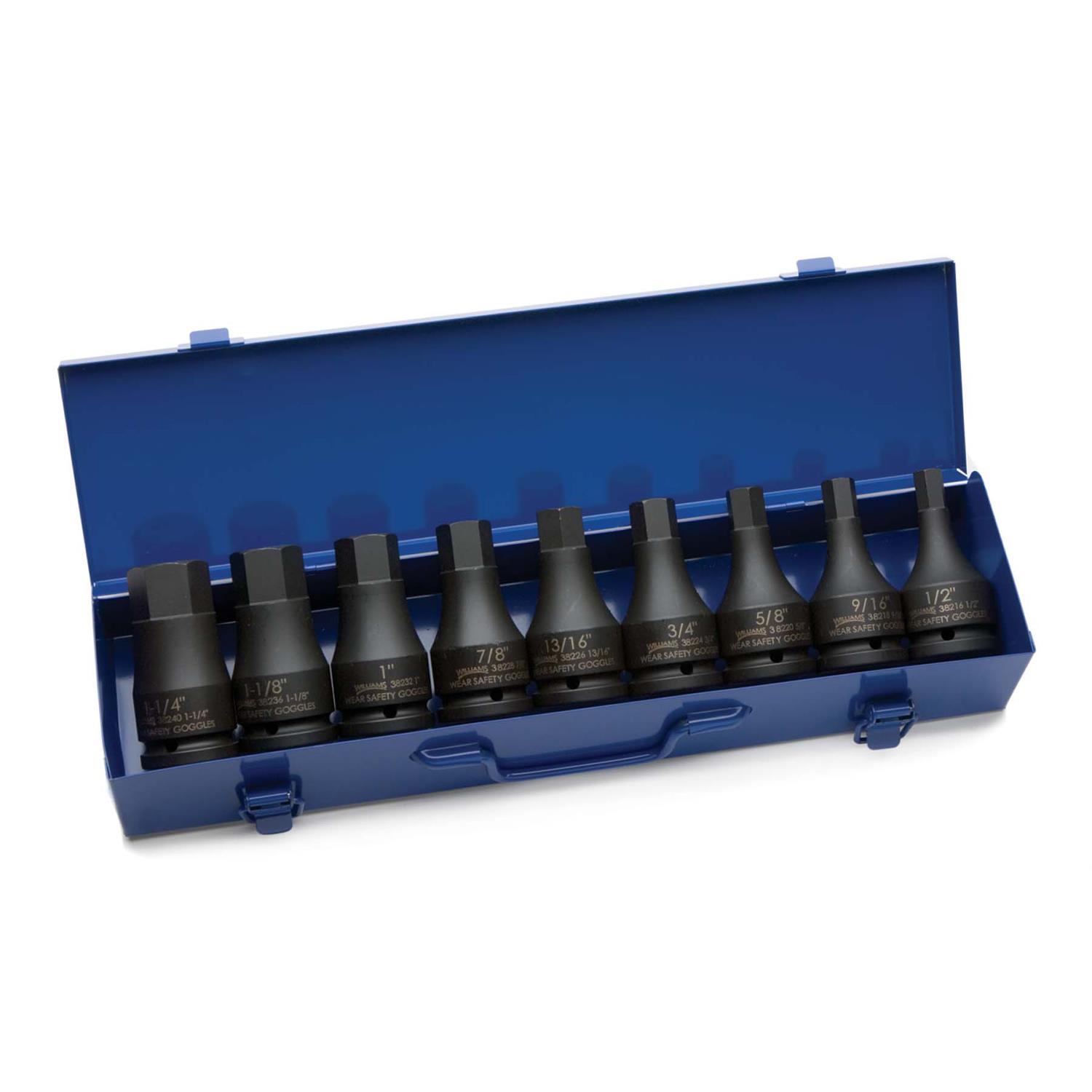 3/4" Drive SAE Impact Hex Bit Socket Set, 9pcs In Metal Box - 1/2" to 1 ...