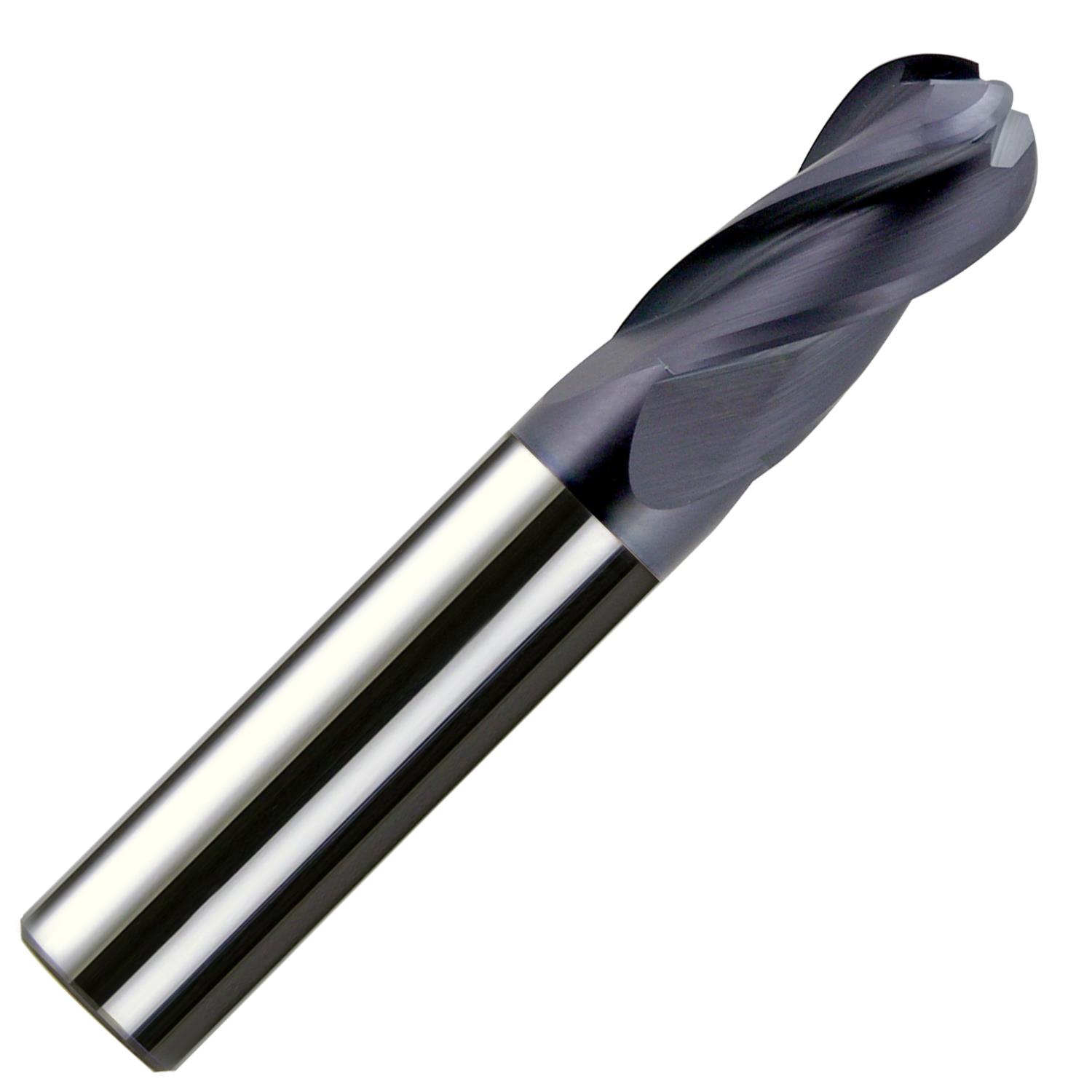 1/8" Diameter Extended Neck Ball End 4 Flute AlTiN Coated Carbide End ...