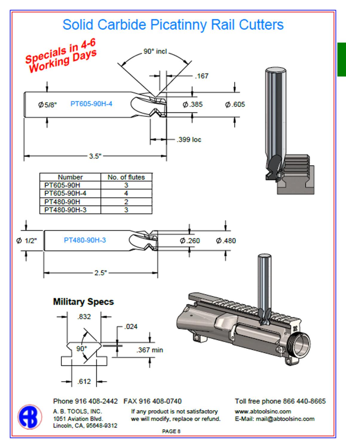 .605" Diameter x 90° Included Angle Carbide Picatinny Rail Cutter 4 ...